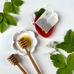 Set of Strawberry & Daisy Spoon Rest, Handmade Ceramic Tea Spoon Holder ...