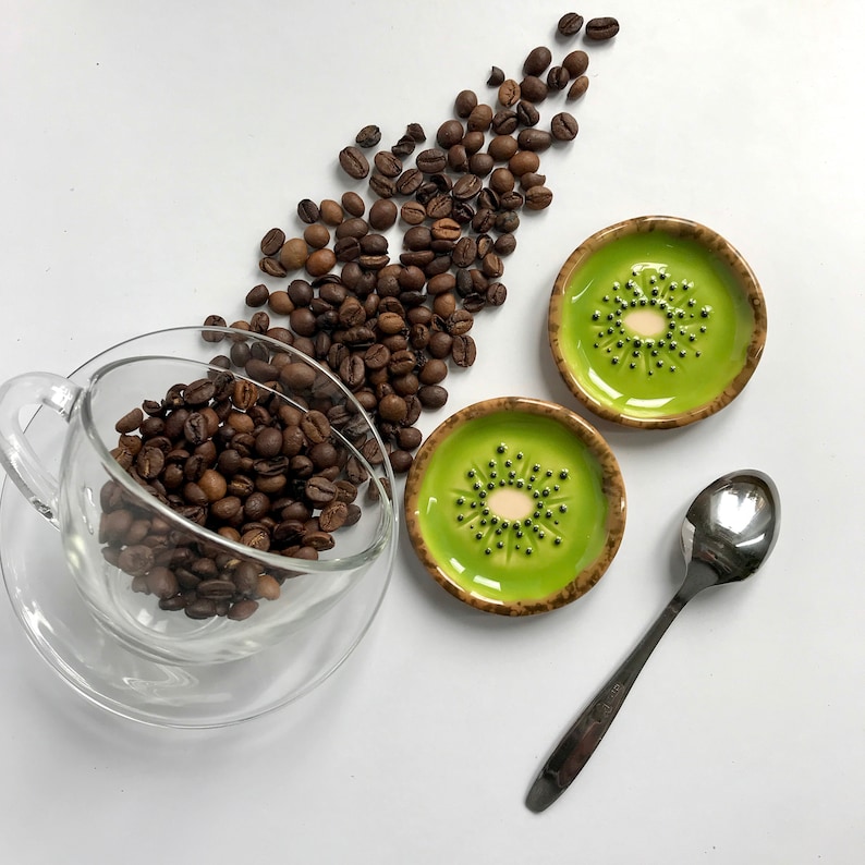 Mini Spoon Rest Set of 2 Kiwi Plates Handmade Ceramic Tea - Etsy