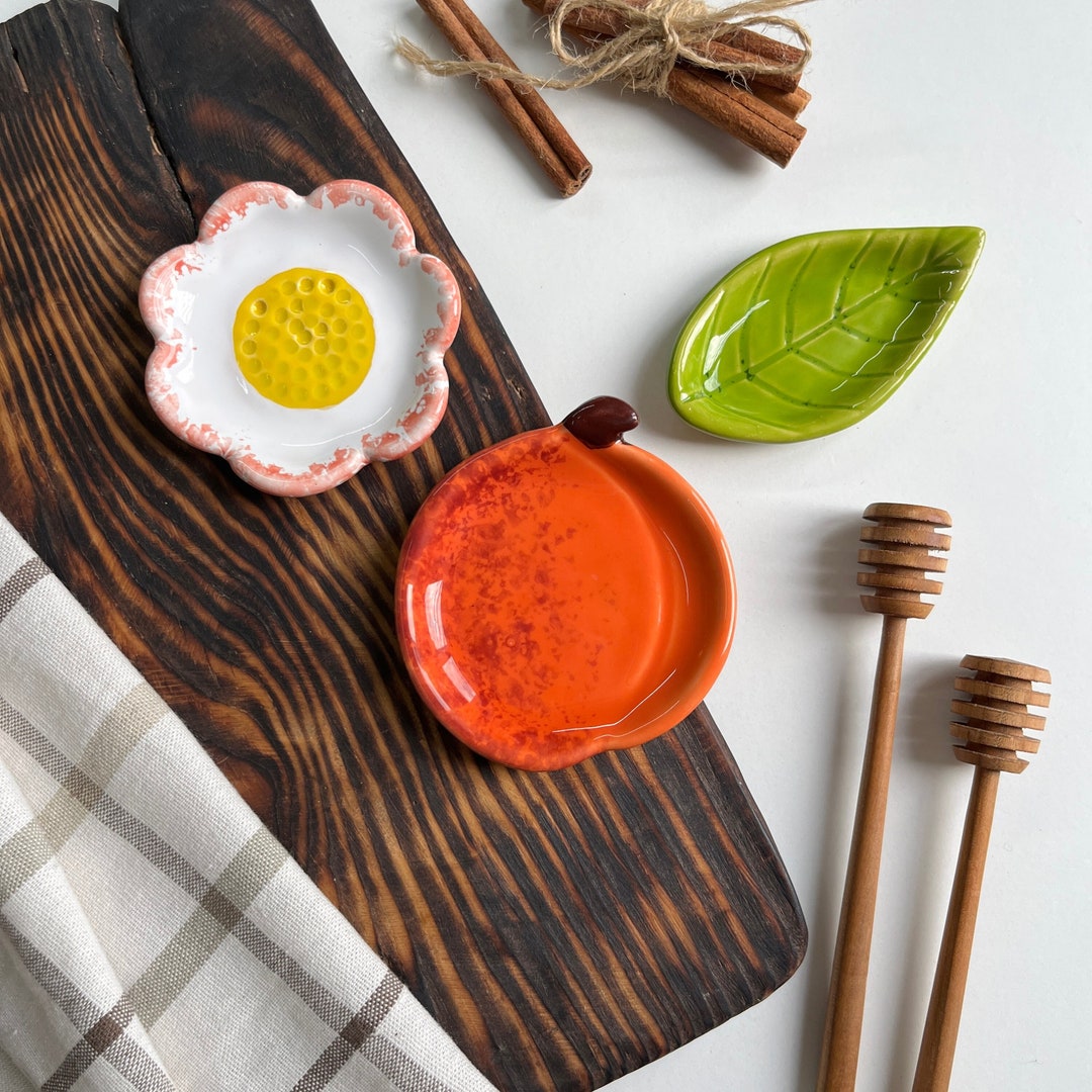 Peach Set of Small Spoon Rest, Handmade Kitchen Accessories, Ceramic ...