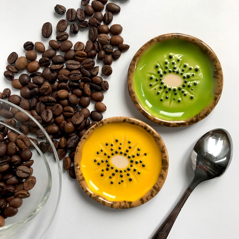 Mini Spoon Rest Set of 2 Kiwi Plates Handmade Ceramic Tea - Etsy