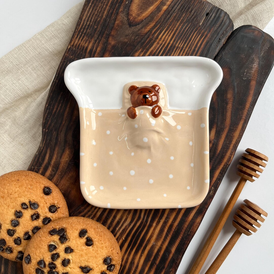 Sleepy Teddy Bearly in Ivory Toast, Handmade Ceramic Spoon Holder - Etsy
