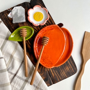 Peach Spoon Rest & Leaf Dish, Flower Small Plate, Handmade Ceramic ...