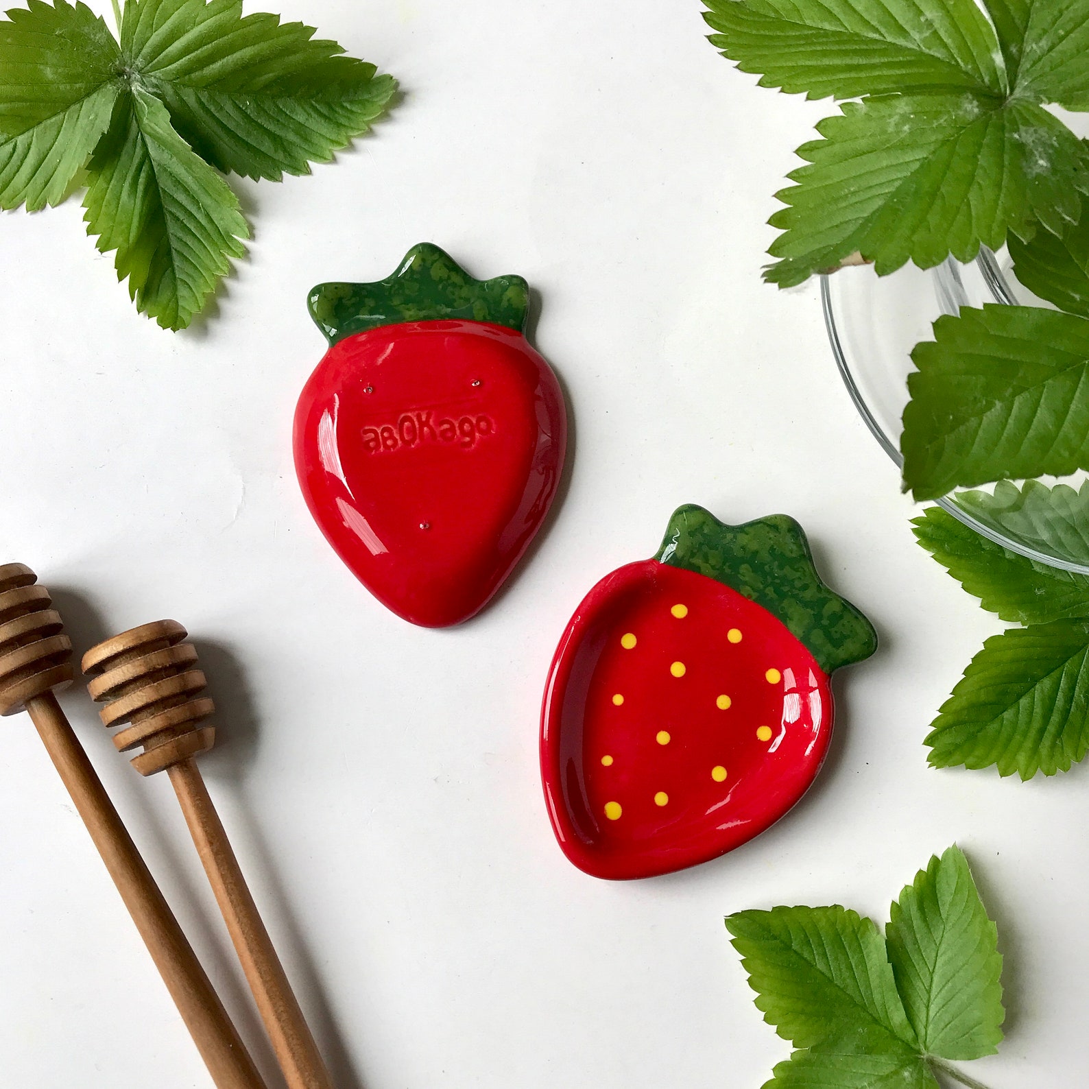 Strawberry Ceramic Spoon Rest, Handmade Ceramic Tableware, Berry ...