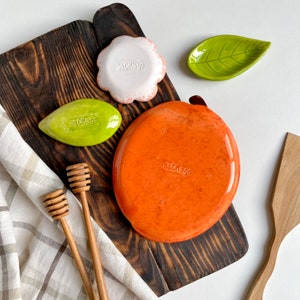 Peach Spoon Rest & Leaf Dish, Flower Small Plate, Handmade Ceramic ...