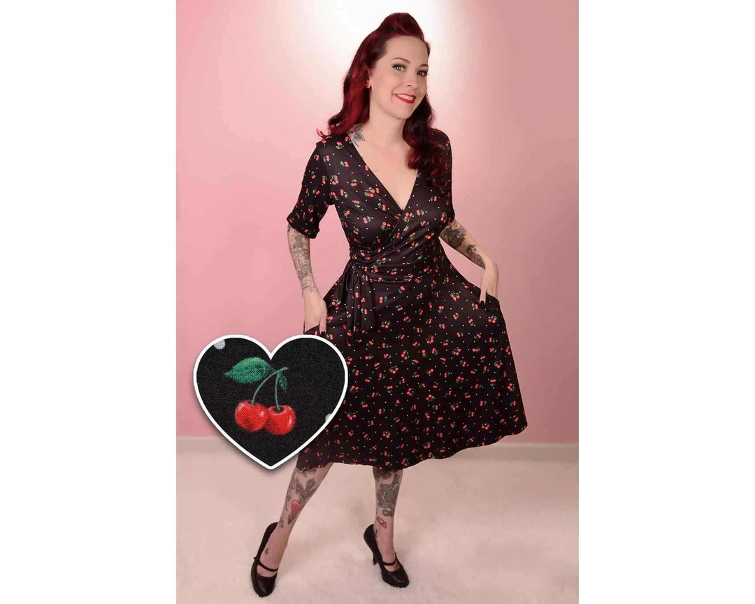 Matilda Black Cherry Wrap Dress - Etsy