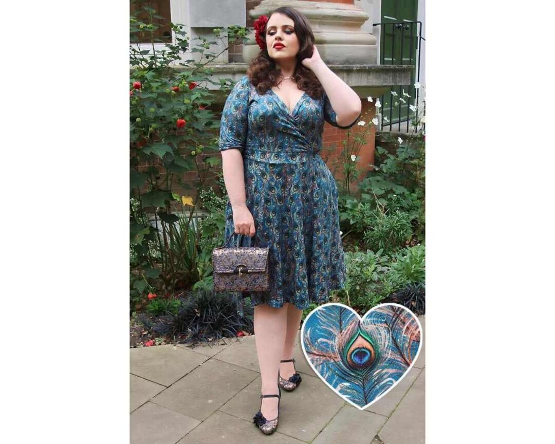 Matilda Blue Peacock Feather Wrap Dress - Etsy