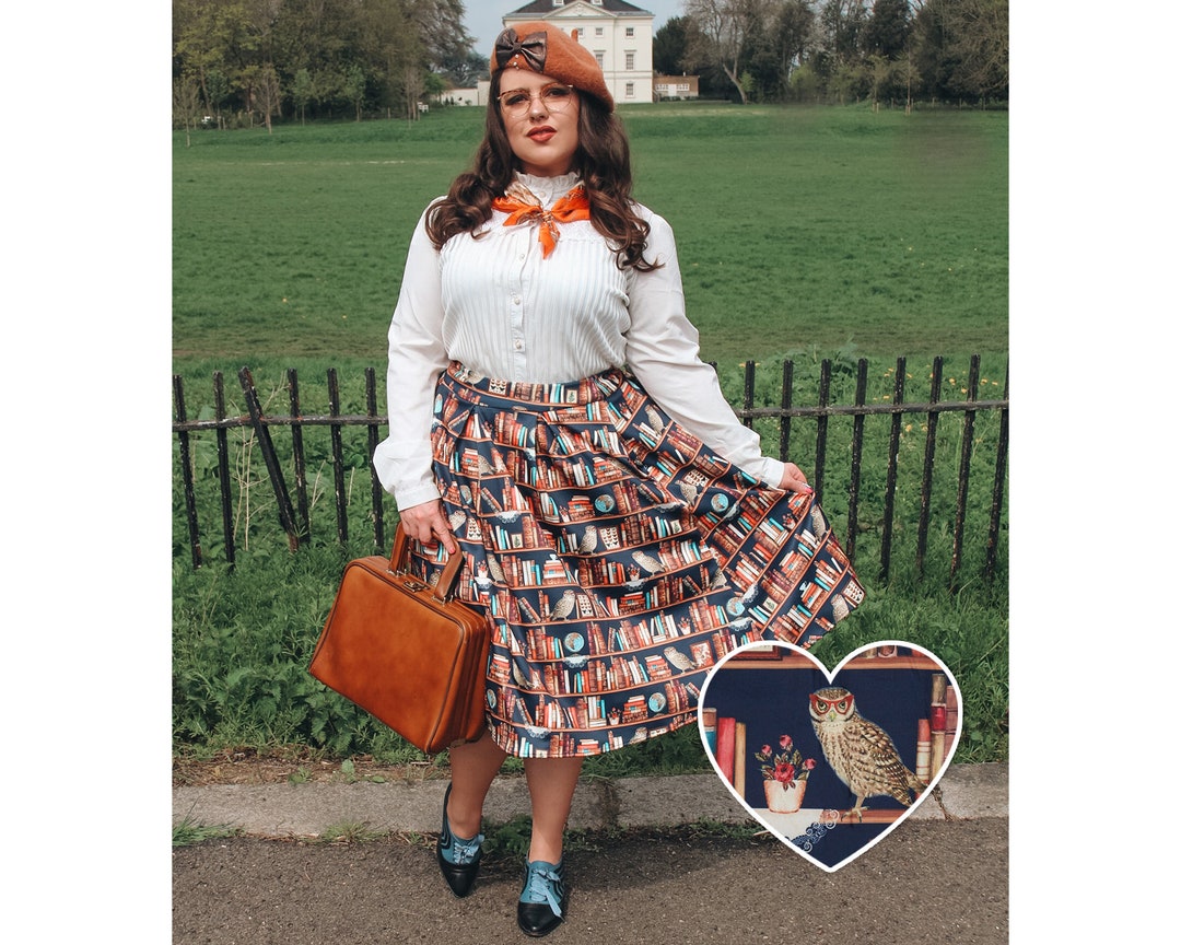 Carolyn Library Book & Owl Box Pleated Skirt - Etsy