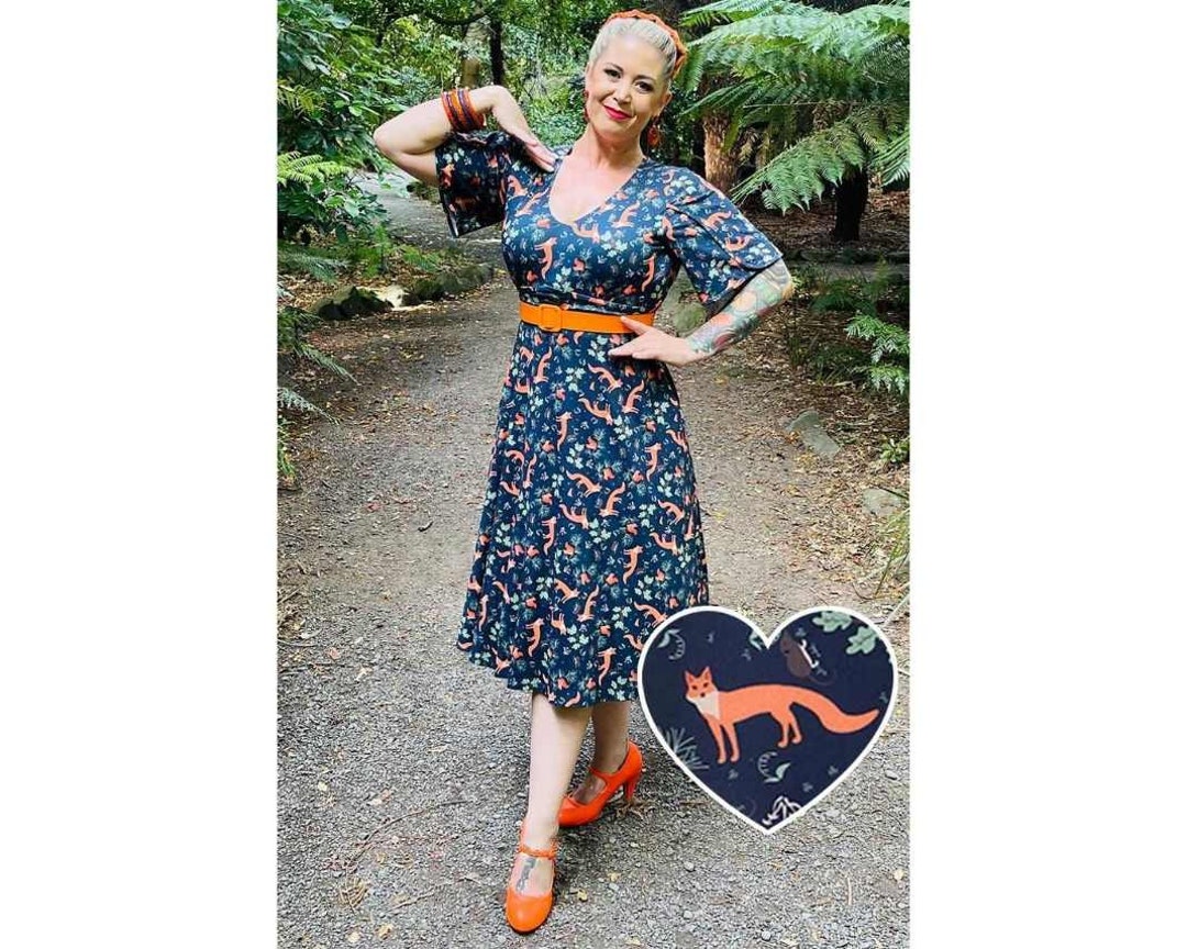 Janice Fox Print Petal Sleeve Dress - Etsy