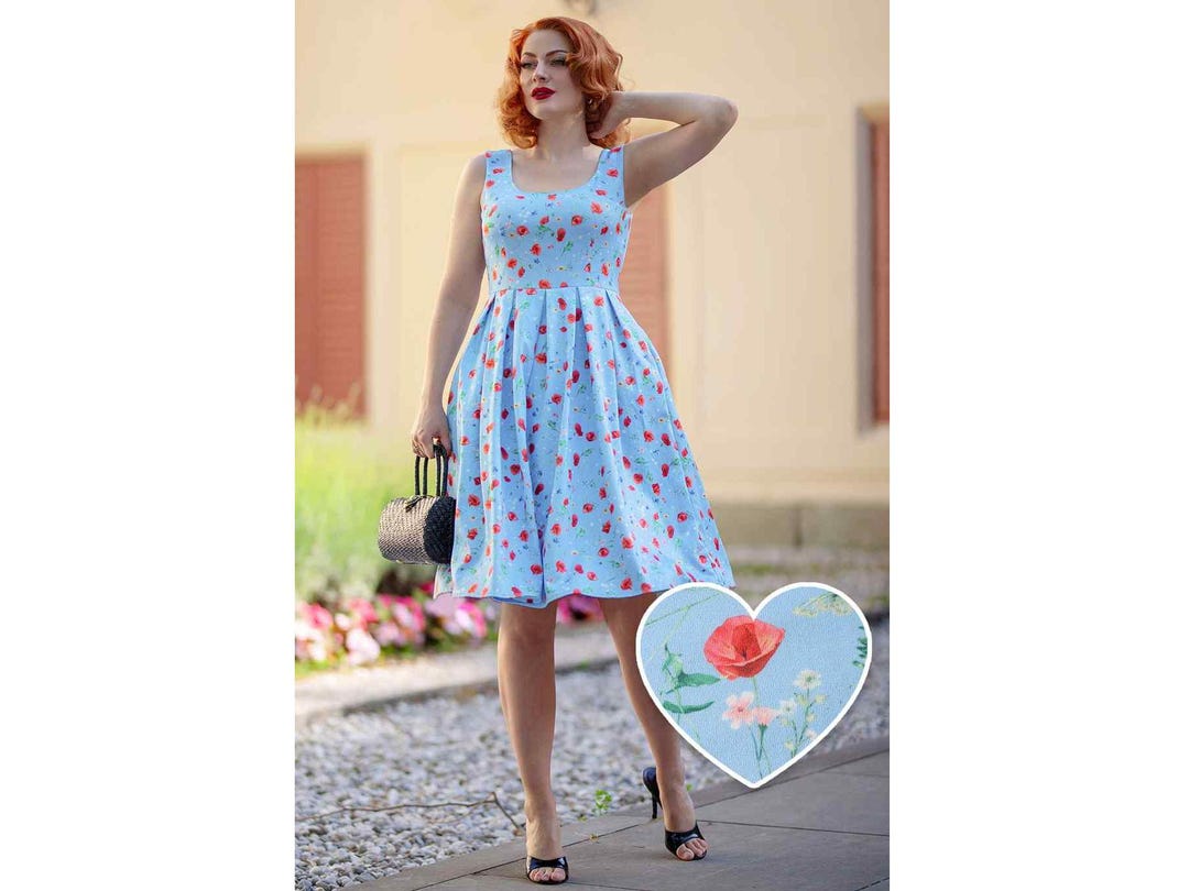 Amanda Light Blue Poppy Swing Dress - Etsy