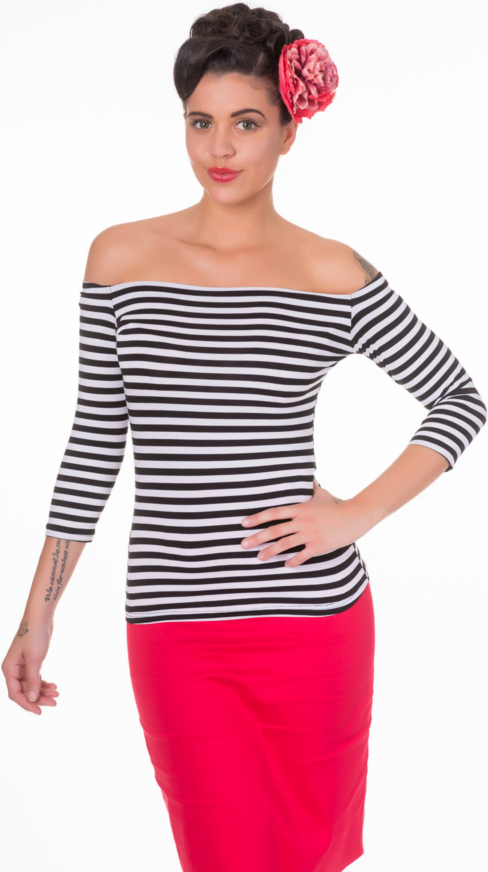 Off Shoulder Retro Striped Top in Black - Etsy UK