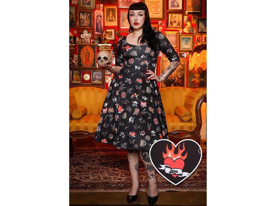 Scarlette Black Old School Tattoo Midi Dress - Etsy