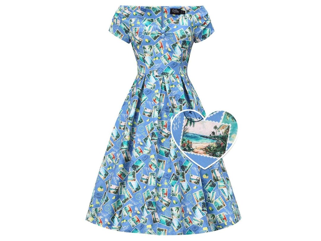 Lily Postage Stamp off Shoulder Dress in Blue - Etsy