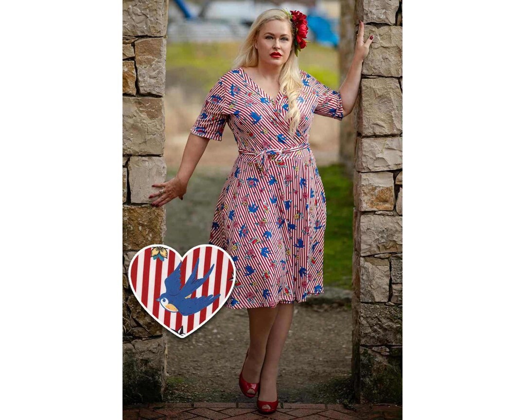 Matilda Old School Tattoo Red Striped Wrap Dress - Etsy