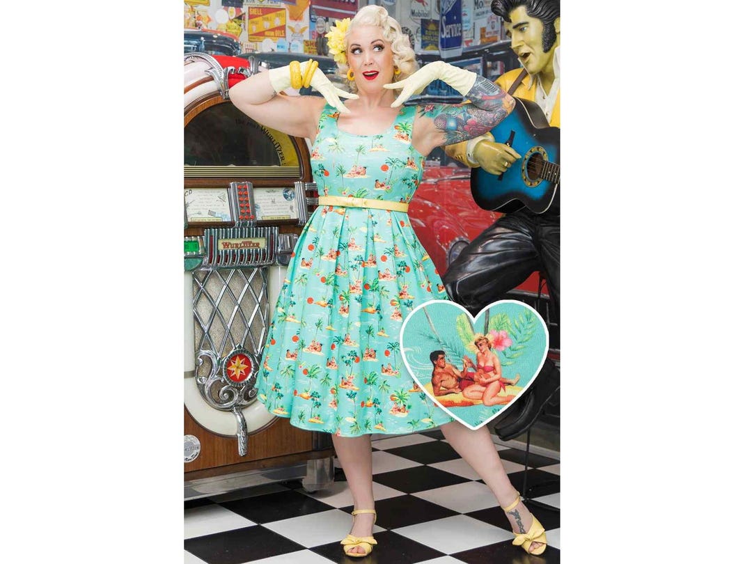 Amanda Turquoise Sunset Pinup Couple Swing Dress - Etsy