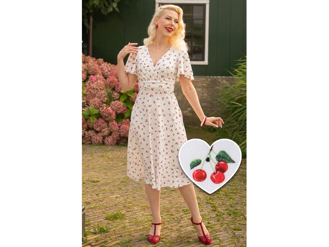 Donna Cherry White Crossover Bust Dress - Etsy