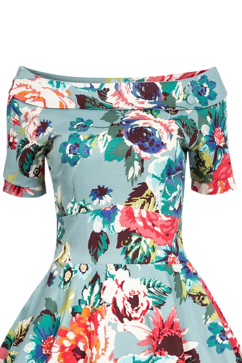 Darlene Blue Floral Swing Dress - Etsy UK