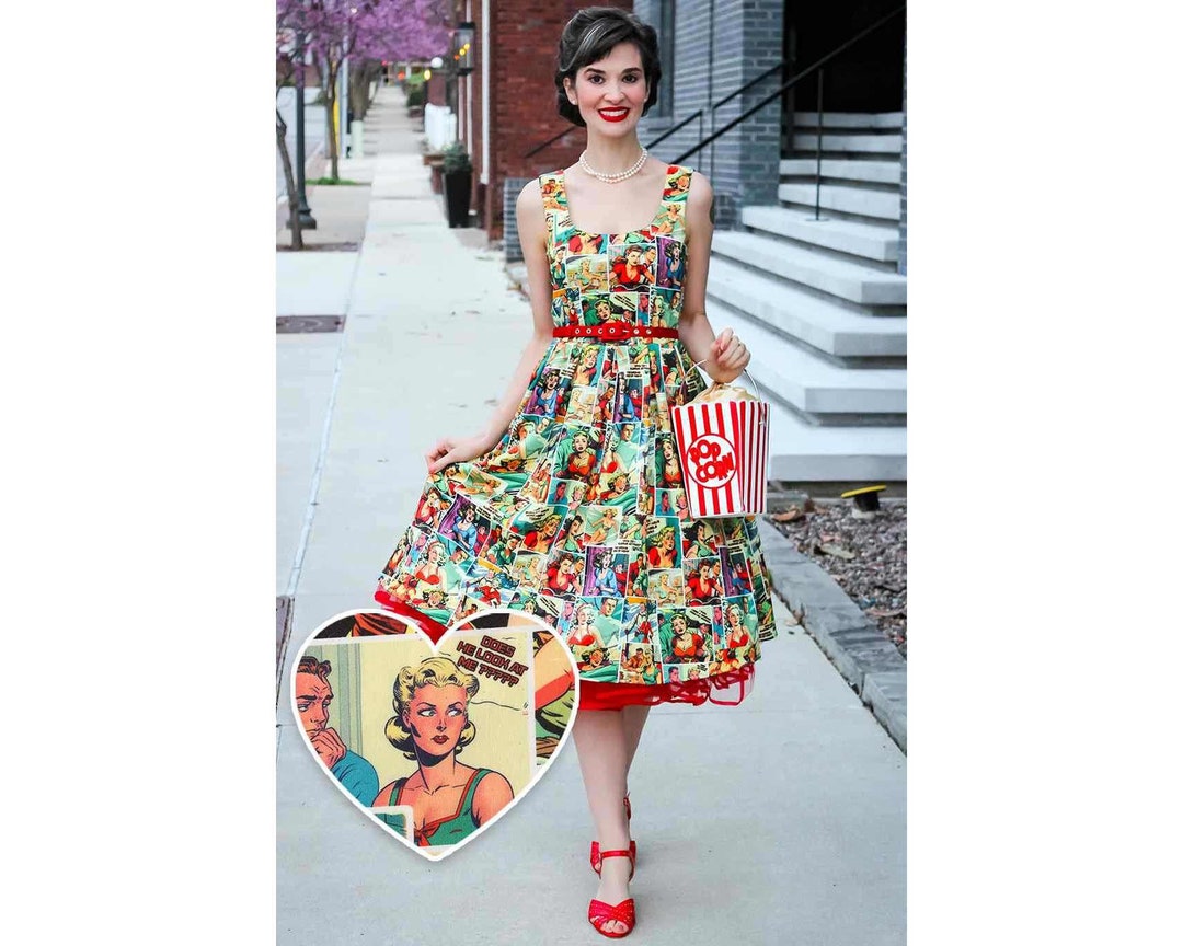 Amanda Vintage Comic Print Dress - Etsy