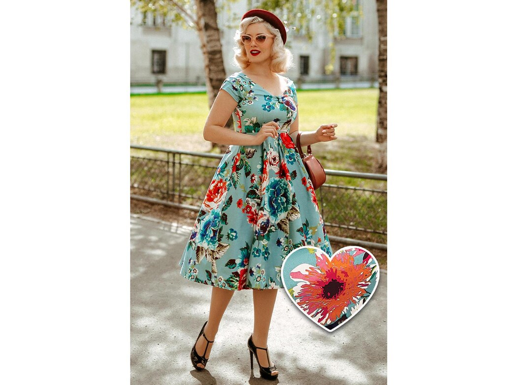 Lily off Shoulder Blue Floral Swing Dress - Etsy