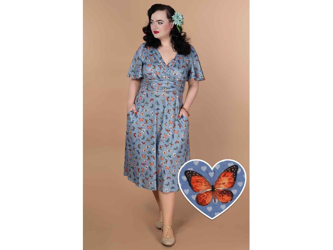 Donna Blue Butterfly Polka Dot Tea Dress - Etsy
