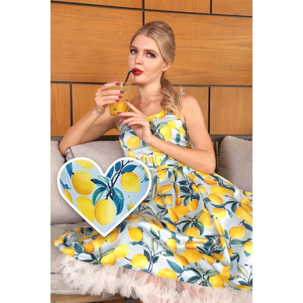 Blue Dress With Lemon Print - Etsy