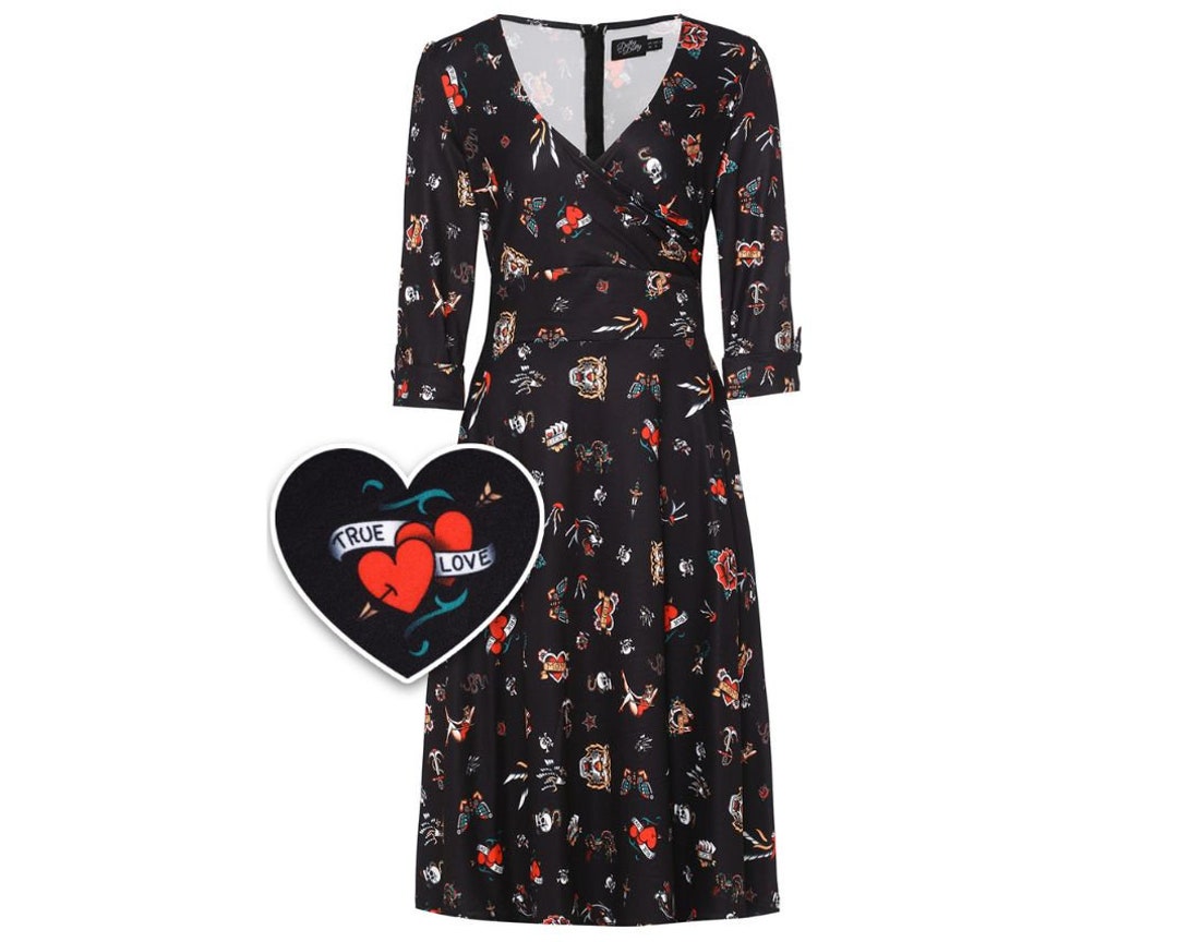 Katherine Black Old School Tattoo Long Sleeved Dress - Etsy