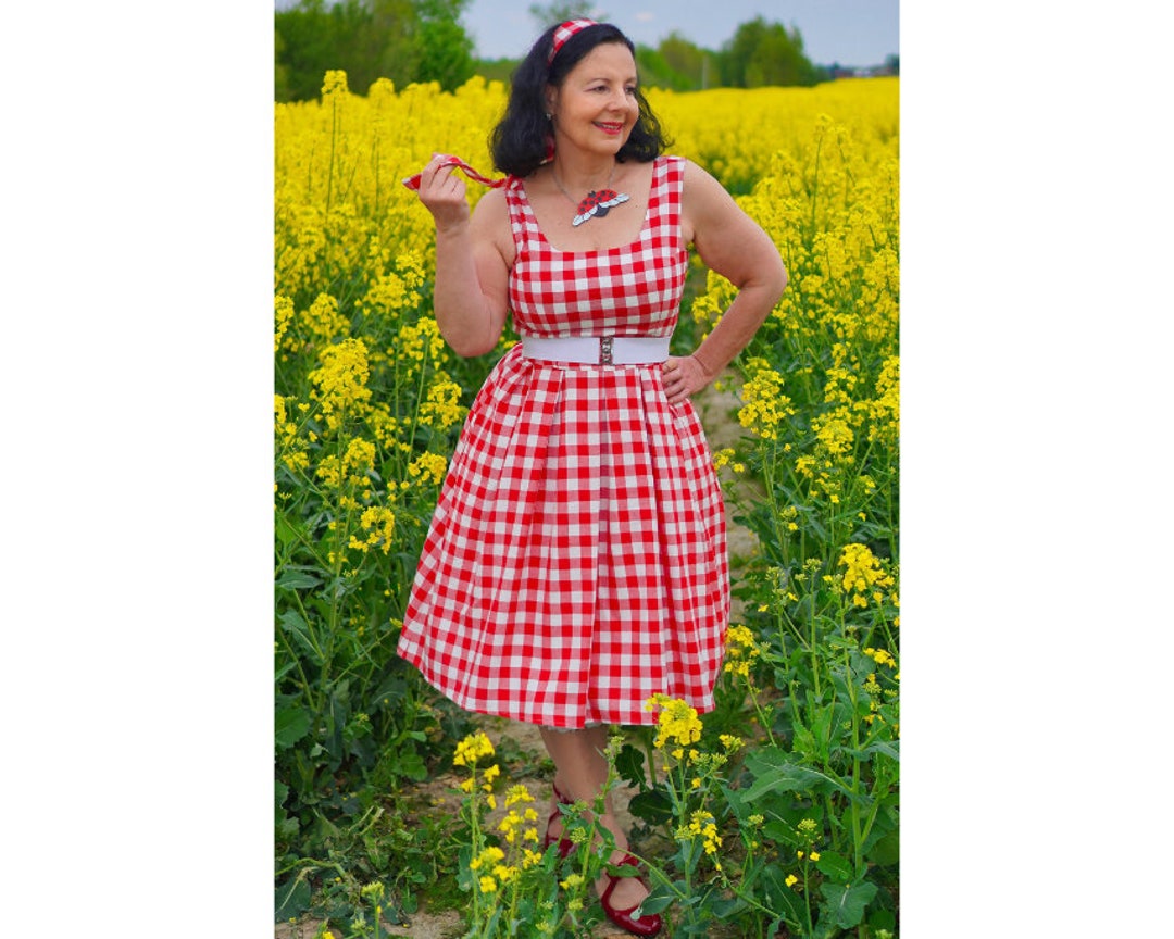 Amanda Retro Red Gingham Fit and Flared Dress - Etsy