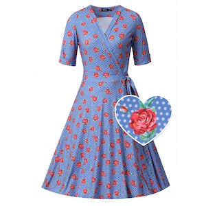 Matilda Red Rose Wrap Dress in Blue - Etsy