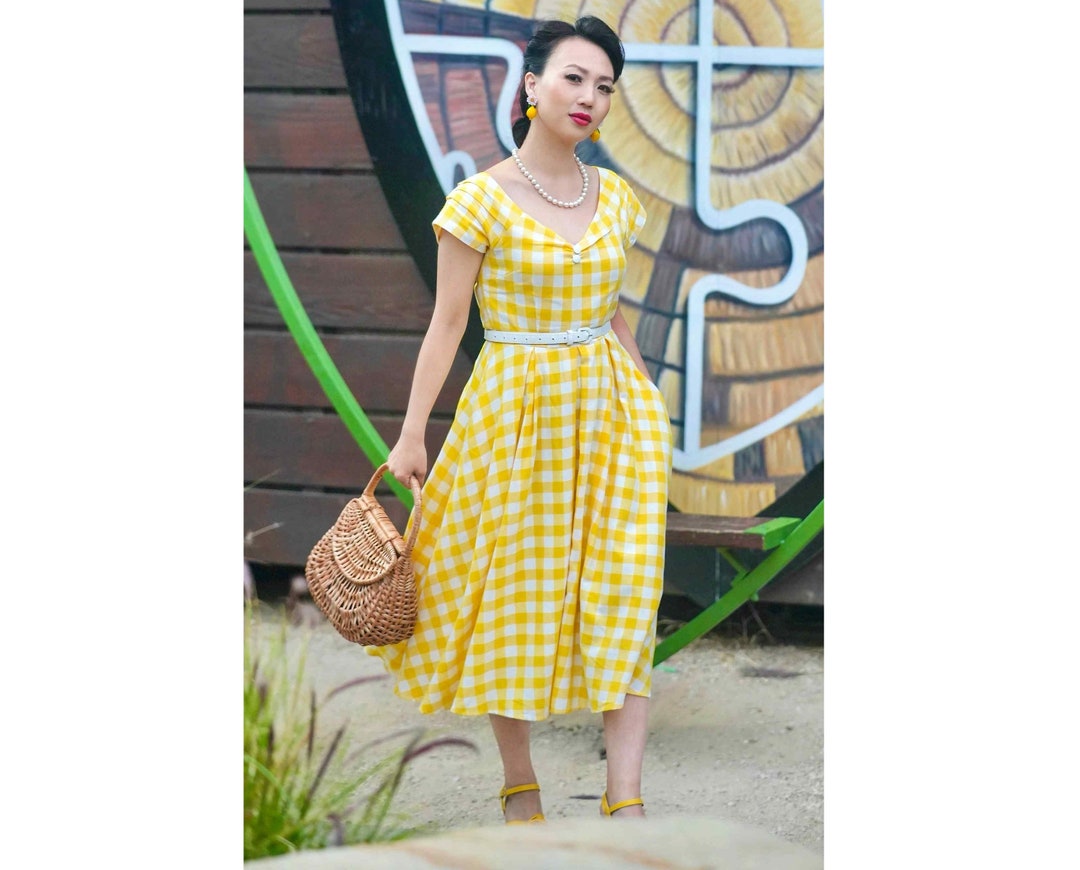 Lily off Shoulder Yellow Gingham Dress - Etsy