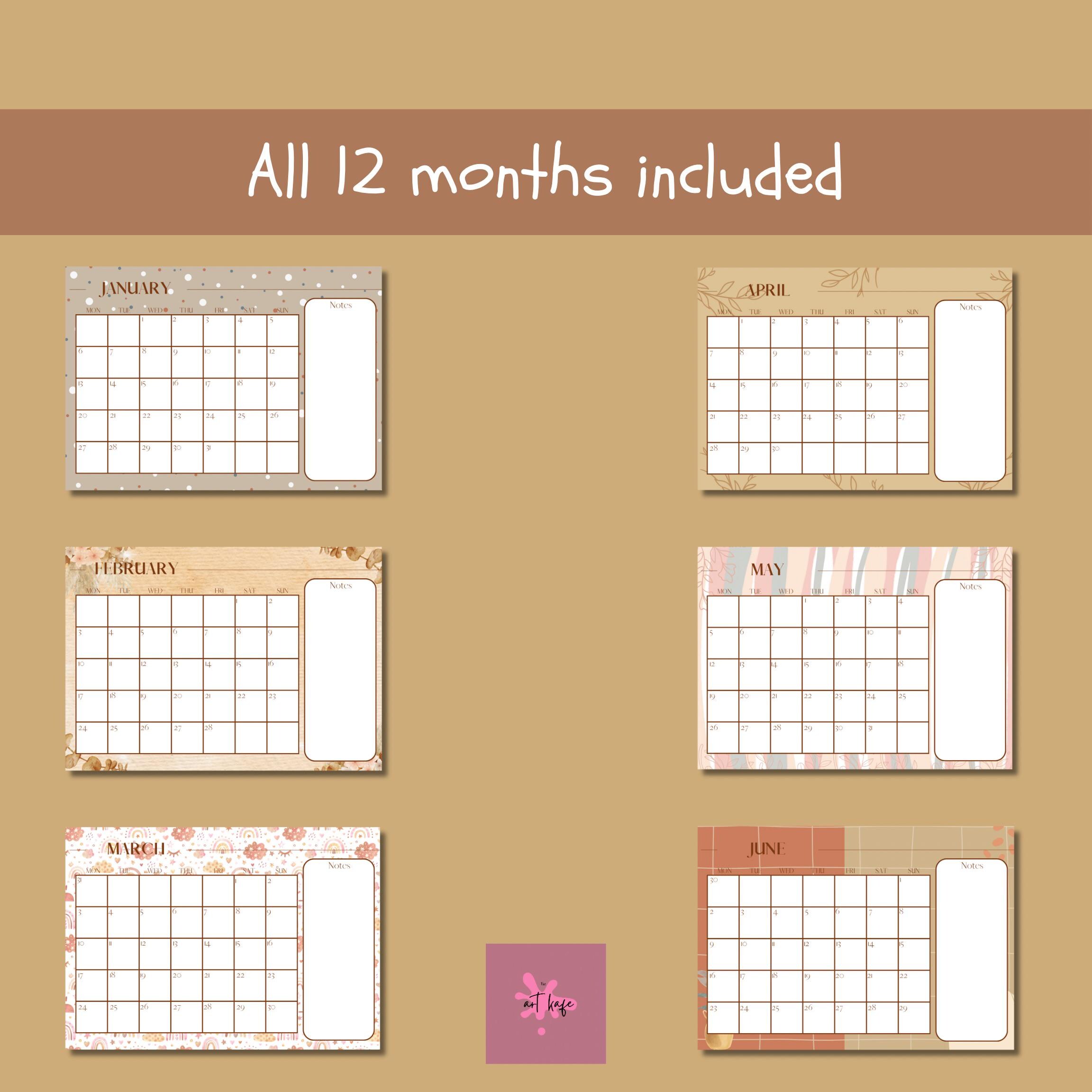 2025 Boho Brown Calendar | Printable Landscape Horizontal | A4 Size ...