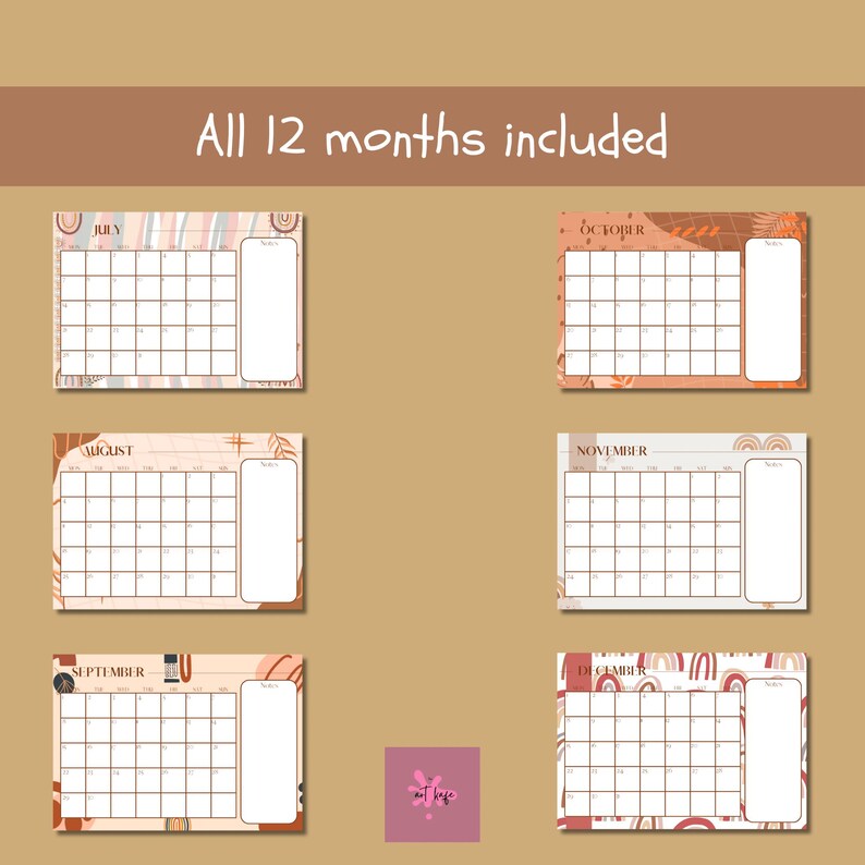 2025 Boho Brown Calendar | Printable Landscape Horizontal | A4 Size ...