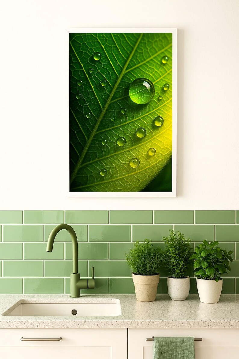 Botanical Leaf Macro Photography Print: Dew Drop Close-up (digital ...