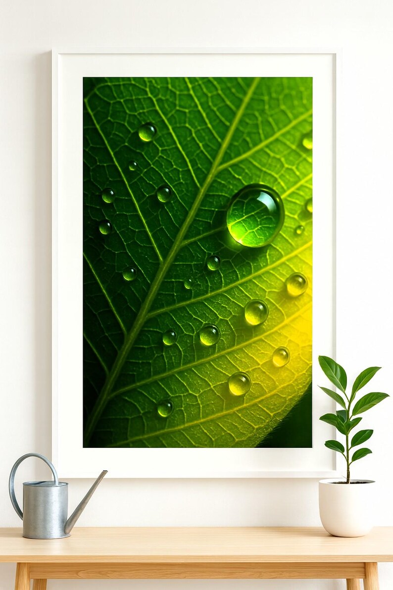 Botanical Leaf Macro Photography Print: Dew Drop Close-up (digital ...