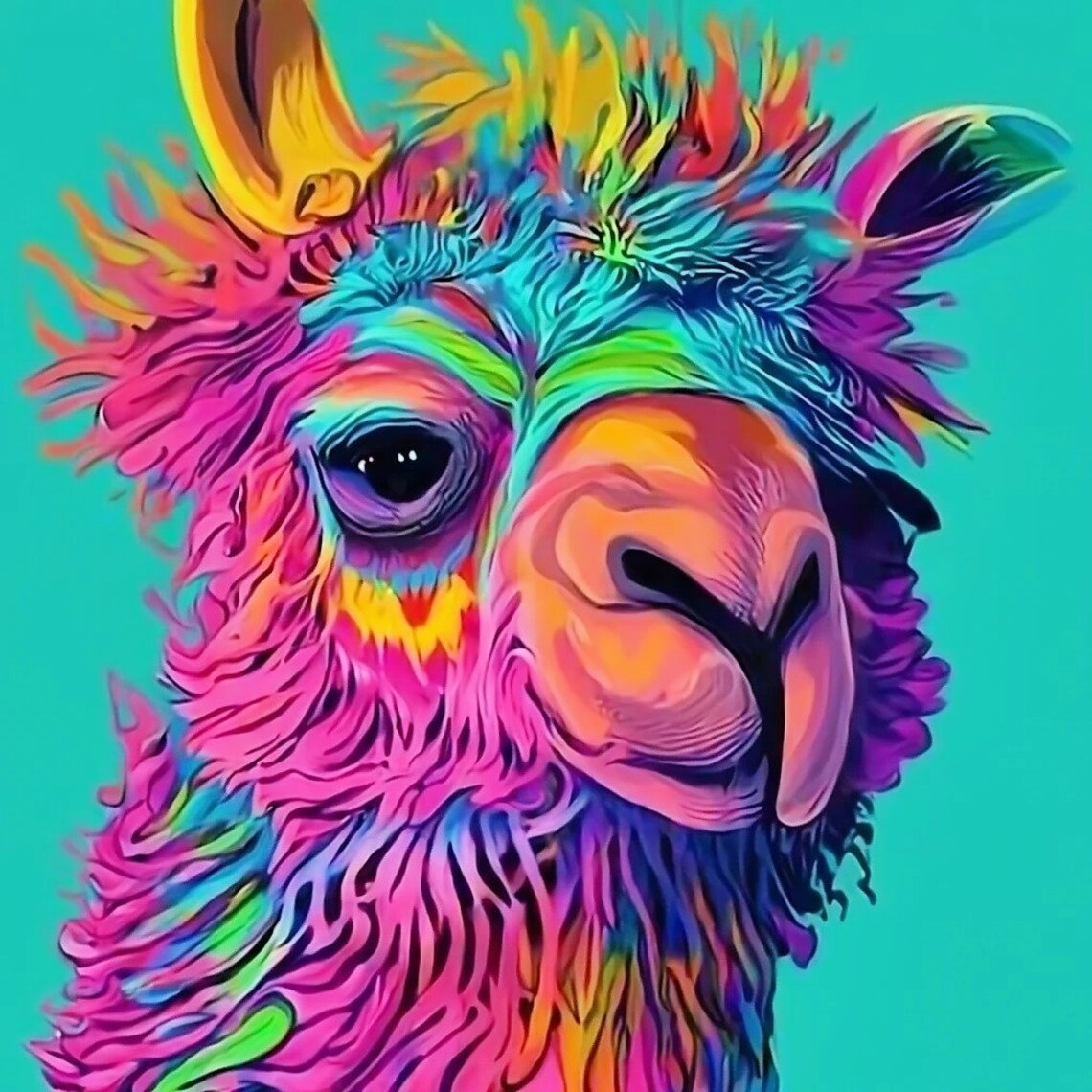 Wildlife Meets Psychedelia: AI Generated Llama Art Print - Etsy