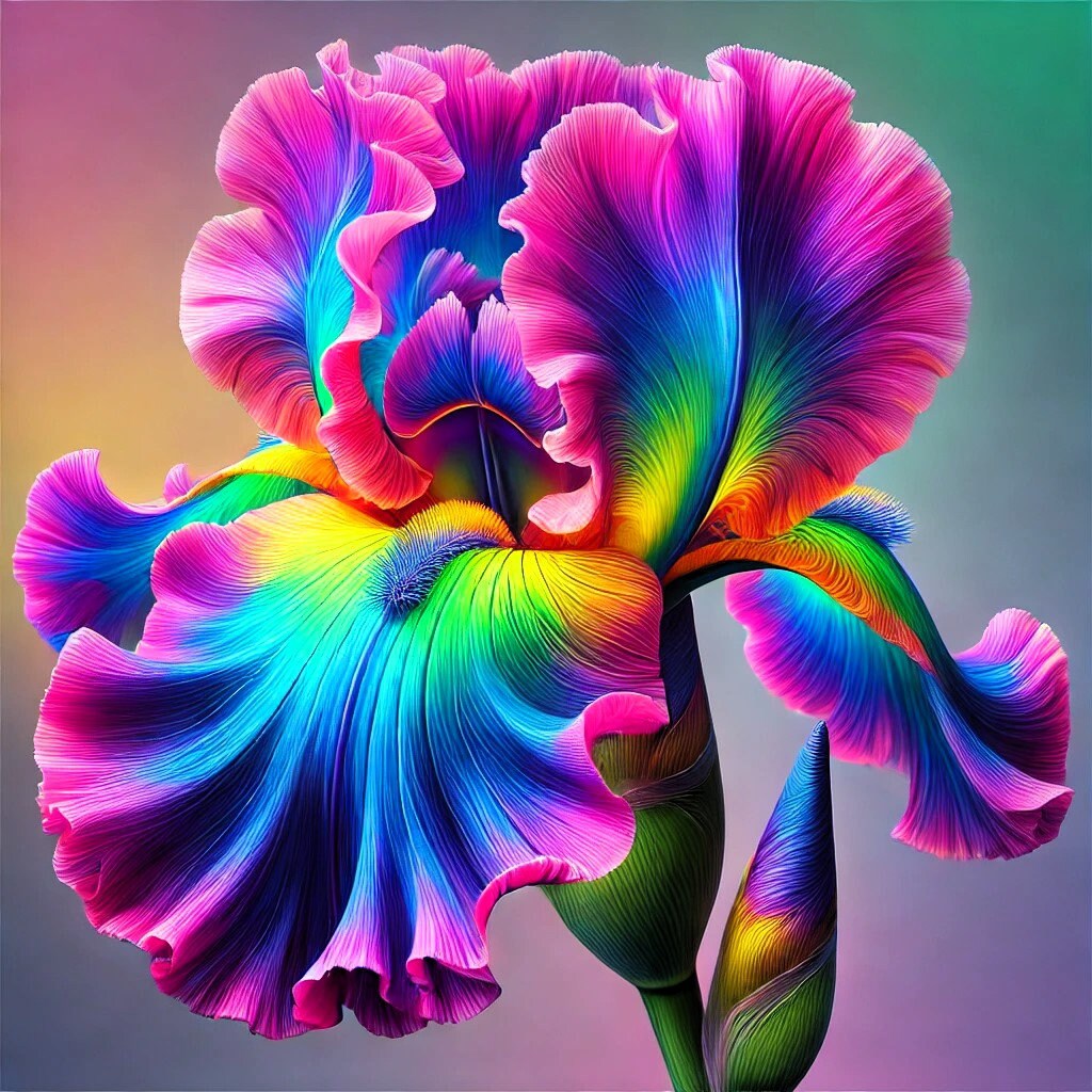 Vibrant Iris Flower Psychedelic AI Digital Art Print - Etsy