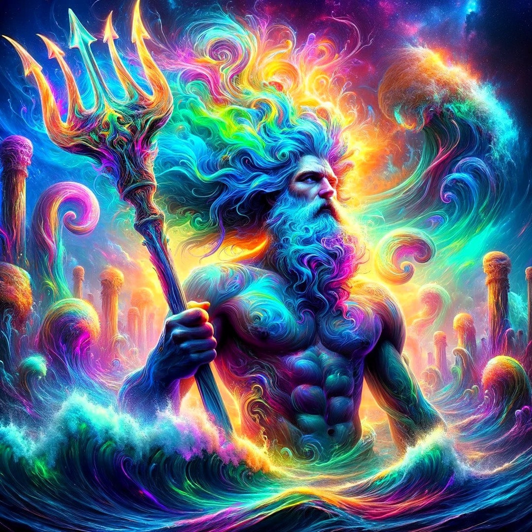 Poseidon - AI Generated Psychedelic Mythology Digital Download Art - Etsy