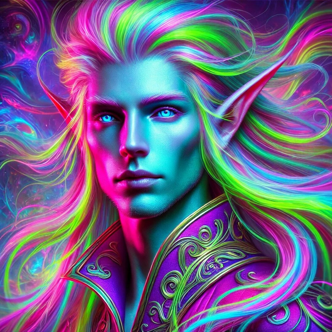 AI Generated Digital JPG Image Download: "psychedelic Fantasy Elf" - Etsy