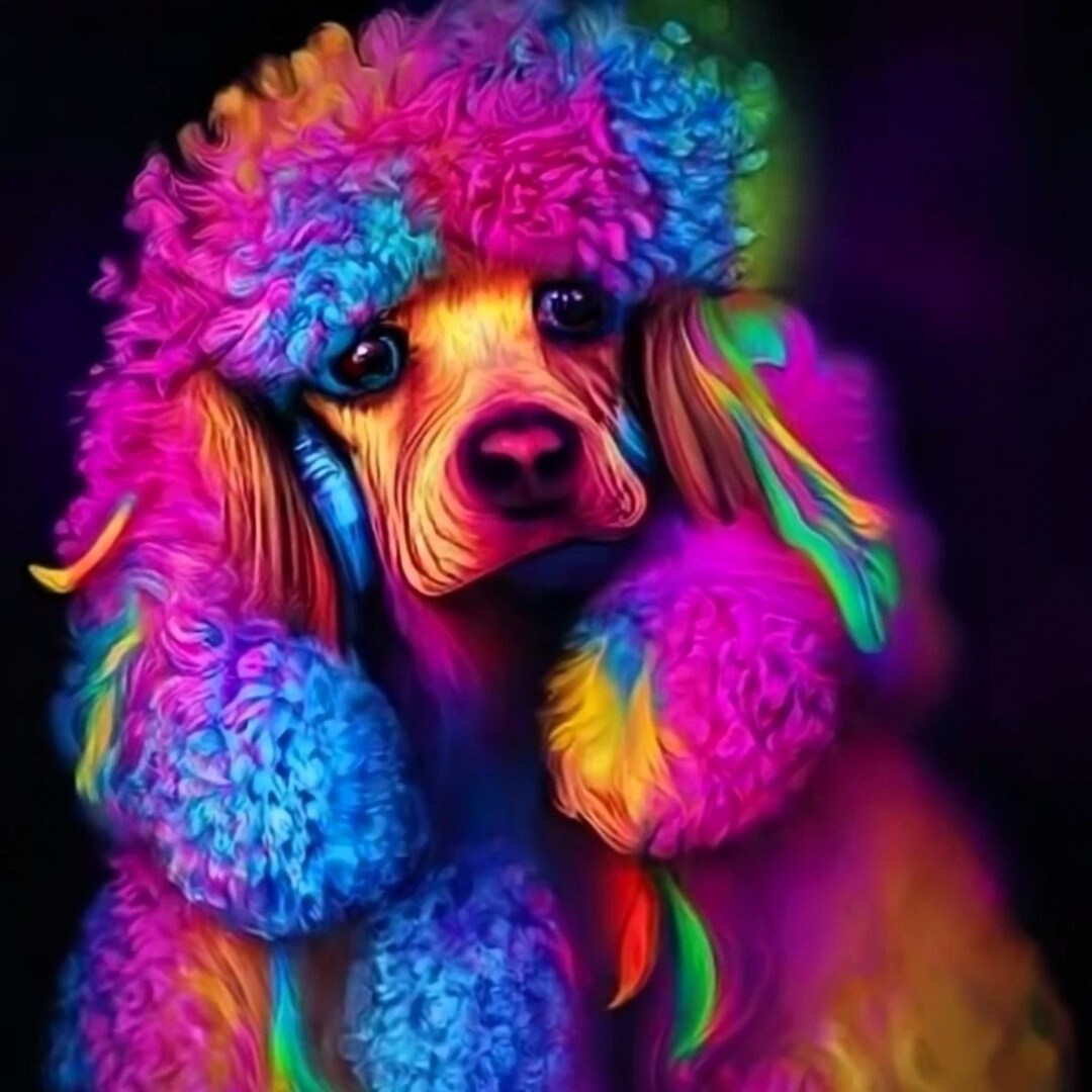 Psychedelic Poodle AI Digital Art Colorful Dog Breeds - Etsy