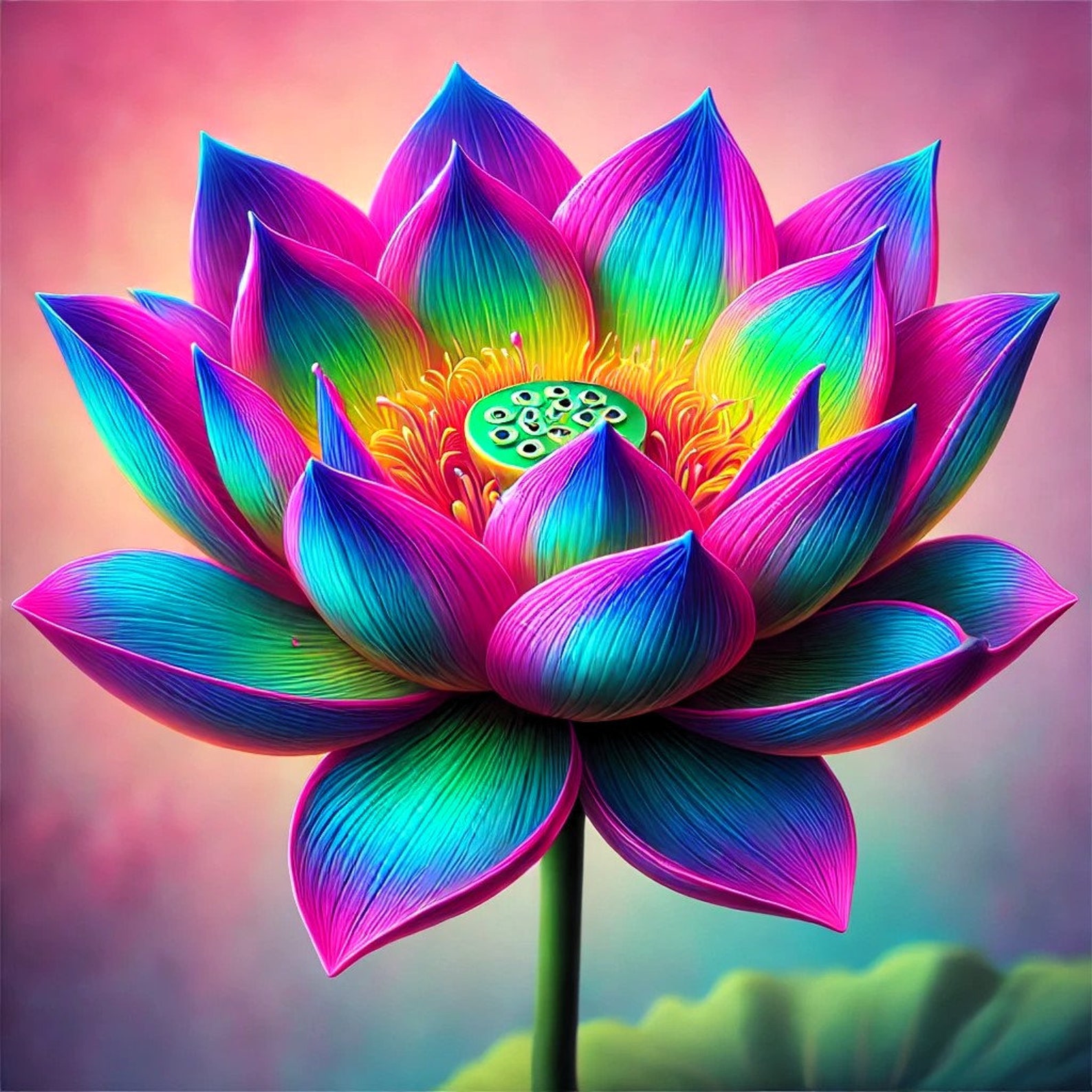 Vibrant Lotus Flower Psychedelic AI Digital Art Print - Etsy