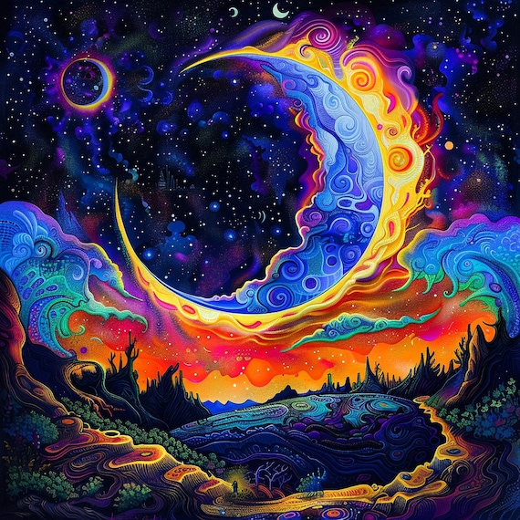 Psychedelic Art Moon Magnetic Torus Moss Moon Studio Paintings