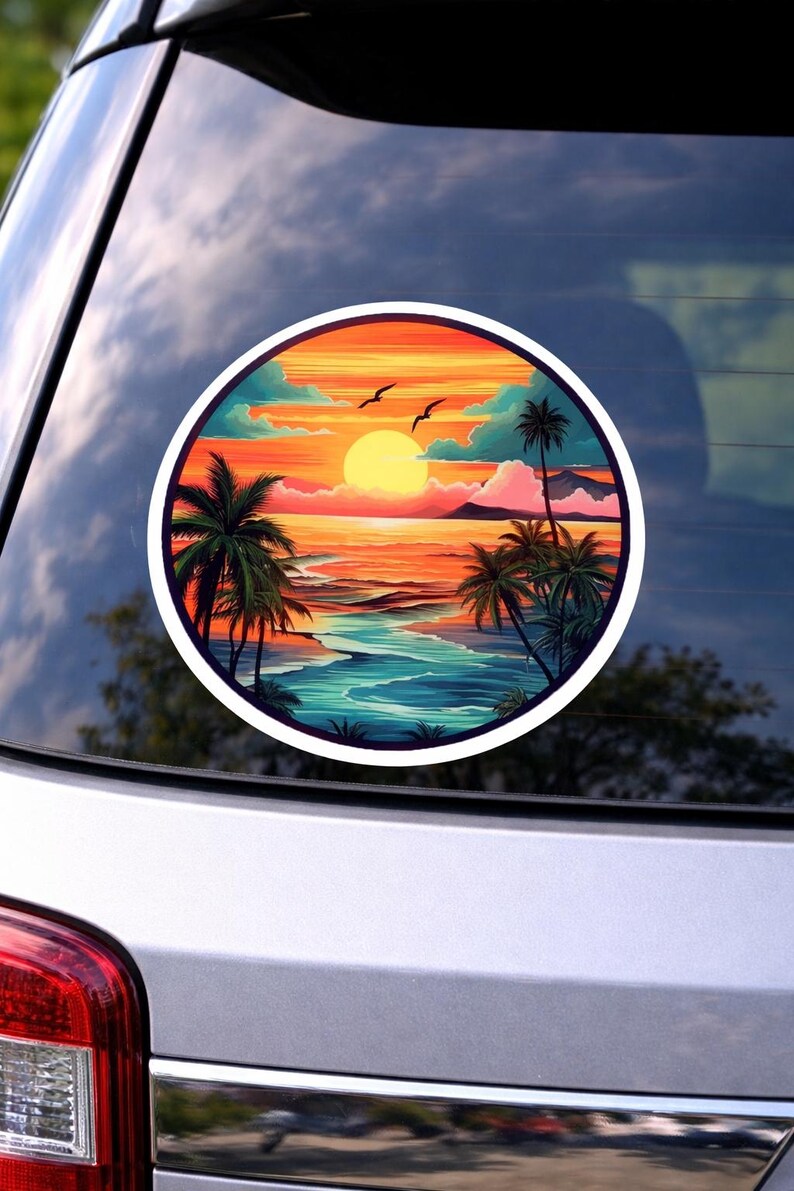 Beach Sunset Sticker Decal, Window Bumper Vehicle Waterproof Vinyl ...
