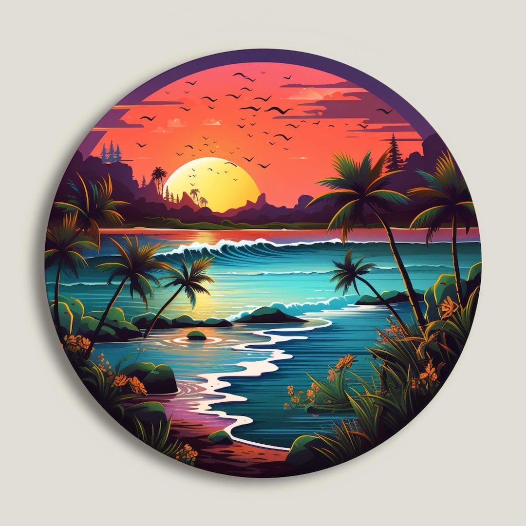Beach Sunset Sticker Decal, Window Bumper Vehicle Waterproof Vinyl ...