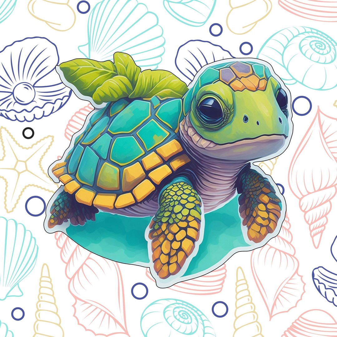 Cute Sea Turtle Sticker Decal, Waterproof Vinyl Beach Animal Sticker ...