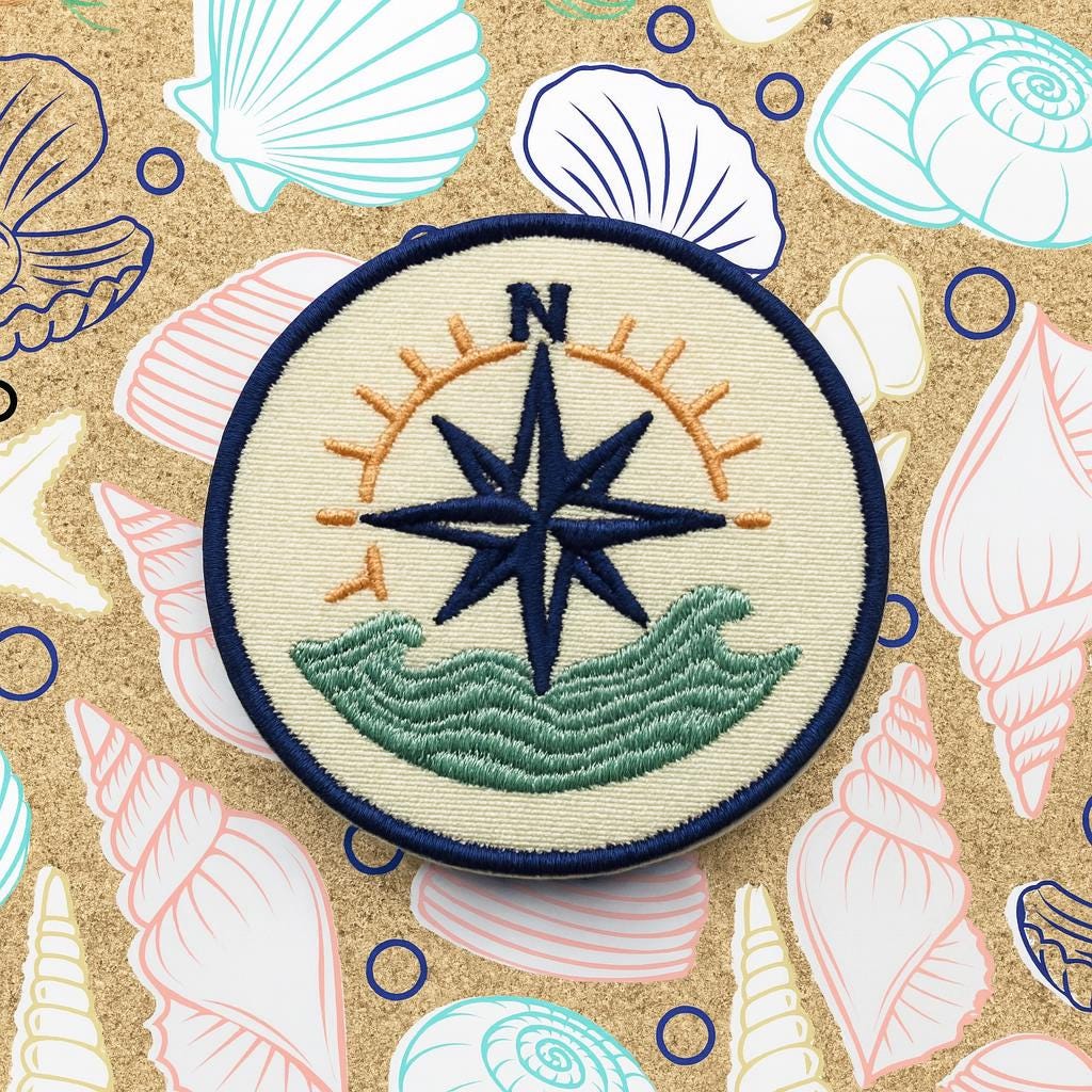 Compass Rose W/ocean Waves/iron-on Patch/beach Vibe & Fun Vacation Gift ...