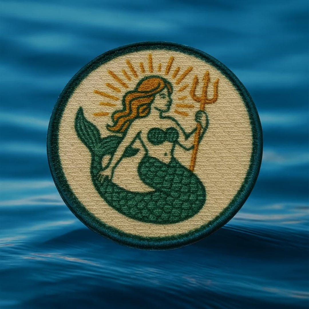 Mermaid Patch/iron-on Patch/beach Adventure/sunray Halo Trident/retro ...