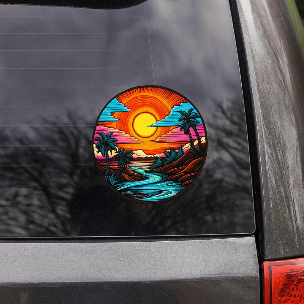 Beach Sunset Sticker Decal, Window Bumper Vehicle Waterproof Vinyl ...