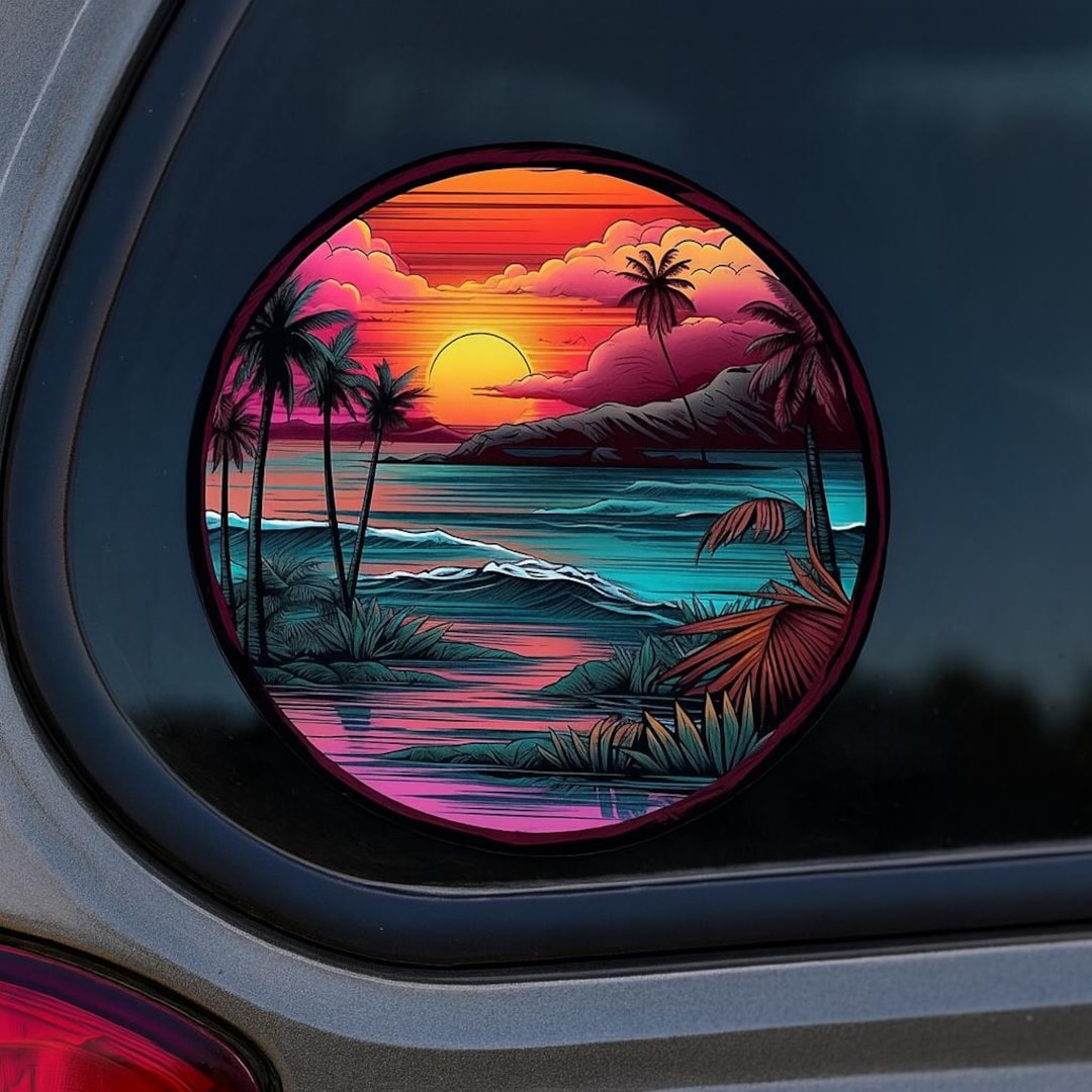 Beach Sunset Sticker Decal, Car Truck Window Bumper Waterproof Vinyl ...