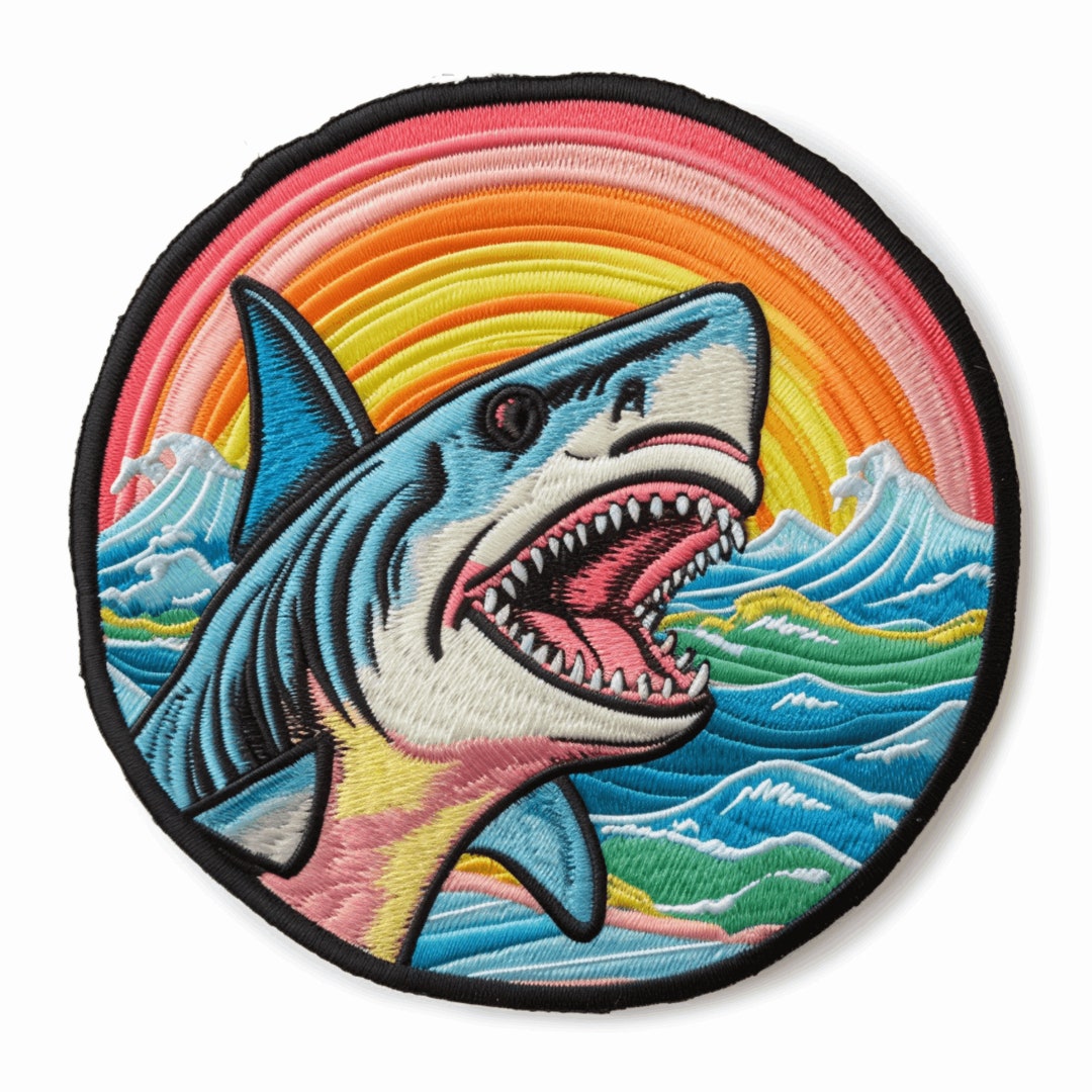 Great White Shark Patch Iron-on/sew-on Custom Applique Jacket Denim ...
