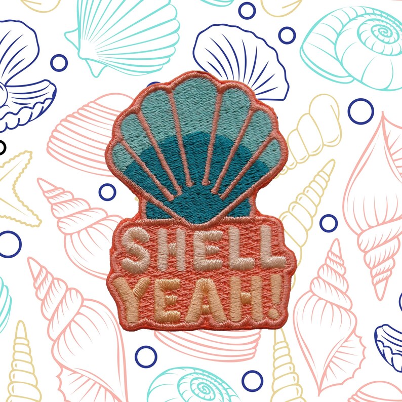 Shell Yeah! Patch/pastel Seashell W/bubble Letters/iron-on Patch ...