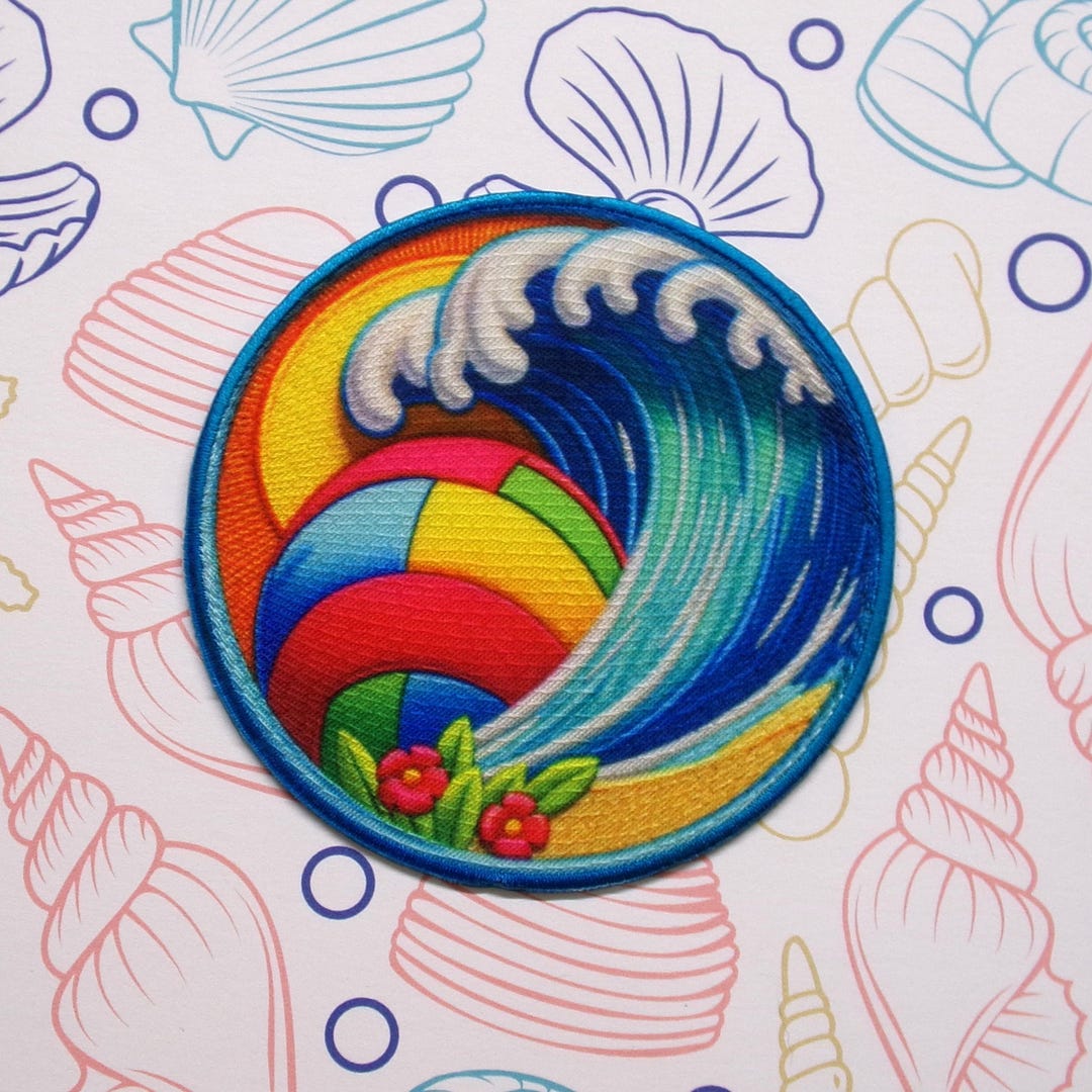 Beach Volleyball Ocean Waves Patch – Iron-on Applique Badge for ...