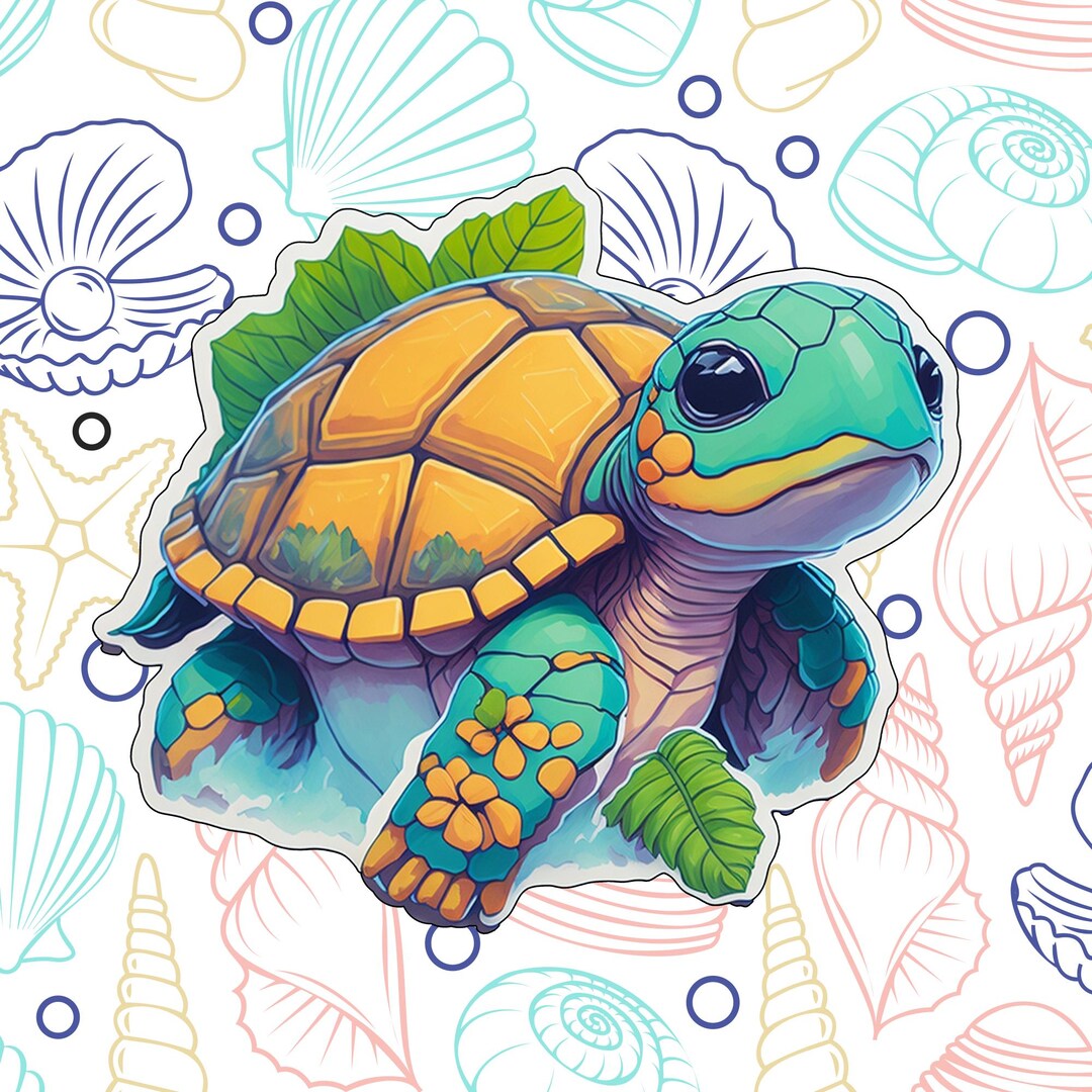 Cute Sea Turtle Sticker Decal, Waterproof Vinyl Beach Animal Sticker ...